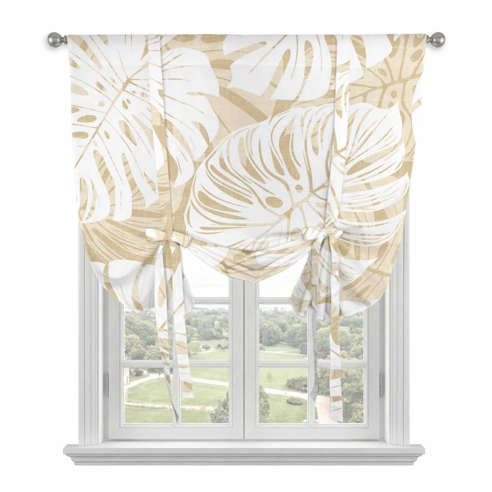 Beige Monstera Deliciosa Tie Up Curtains for Window, Thermal Insulated ...