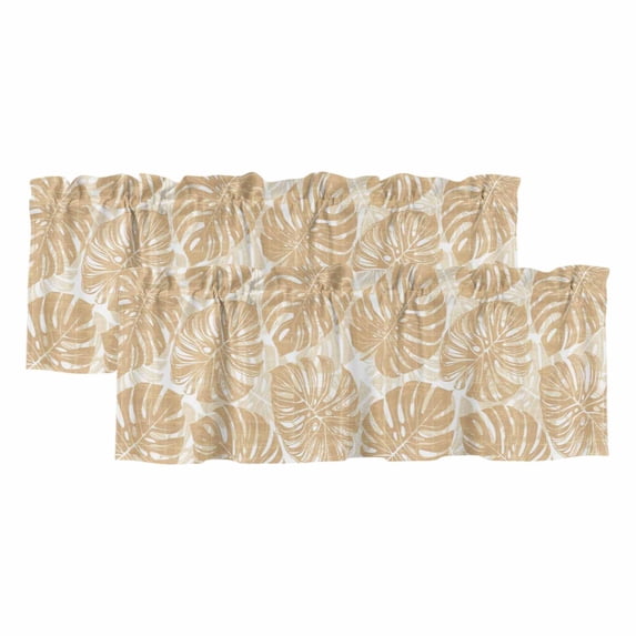Beige Monstera Leaf 2 Panels Kitchen Valance, Summer Botanical Tropical ...