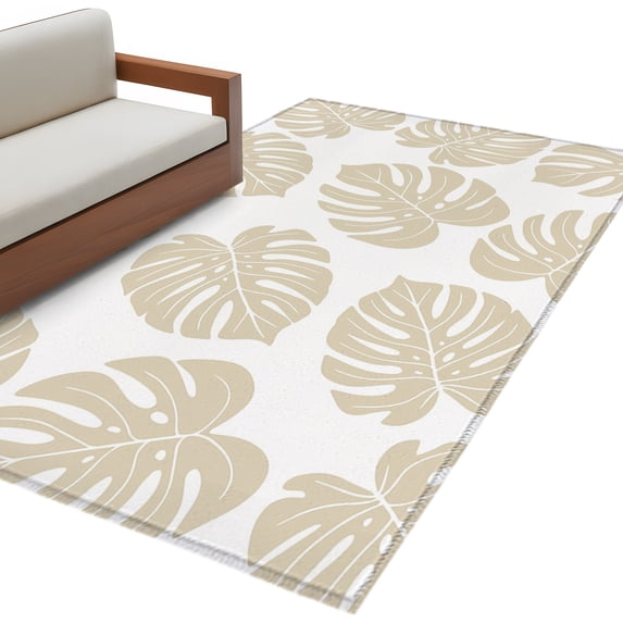 Beige Monstera Leaf Area Rug 4x6 Washable Rug Non Slip Tropical Plant ...