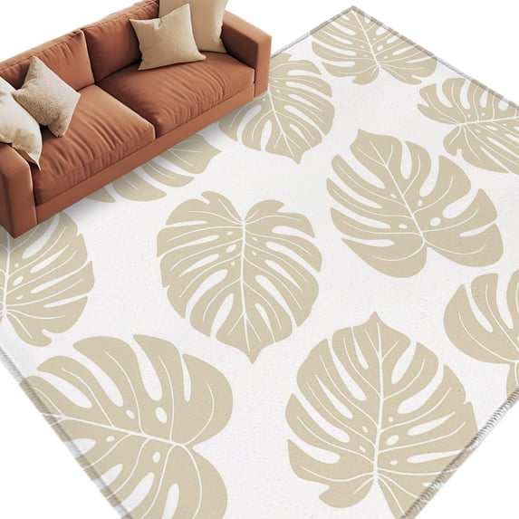 Beige Monstera Leaf Area Rug 6x9 Washable Rug Non Slip Tropical Plant ...