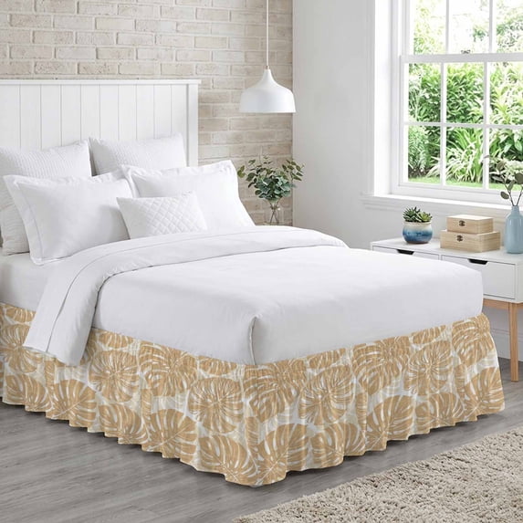Beige Monstera Leaf Bed Skirt California King Size 16 Inch Drop, Summer ...