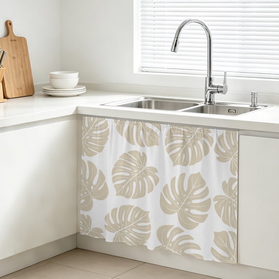 Beige Monstera Leaf Cabinet Curtain, Tropical Botanical Minimalist ...