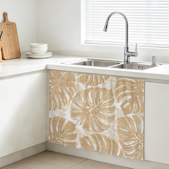 Beige Monstera Leaf Cabinet Curtains for Kitchen 10"W x 11"L, Summer ...