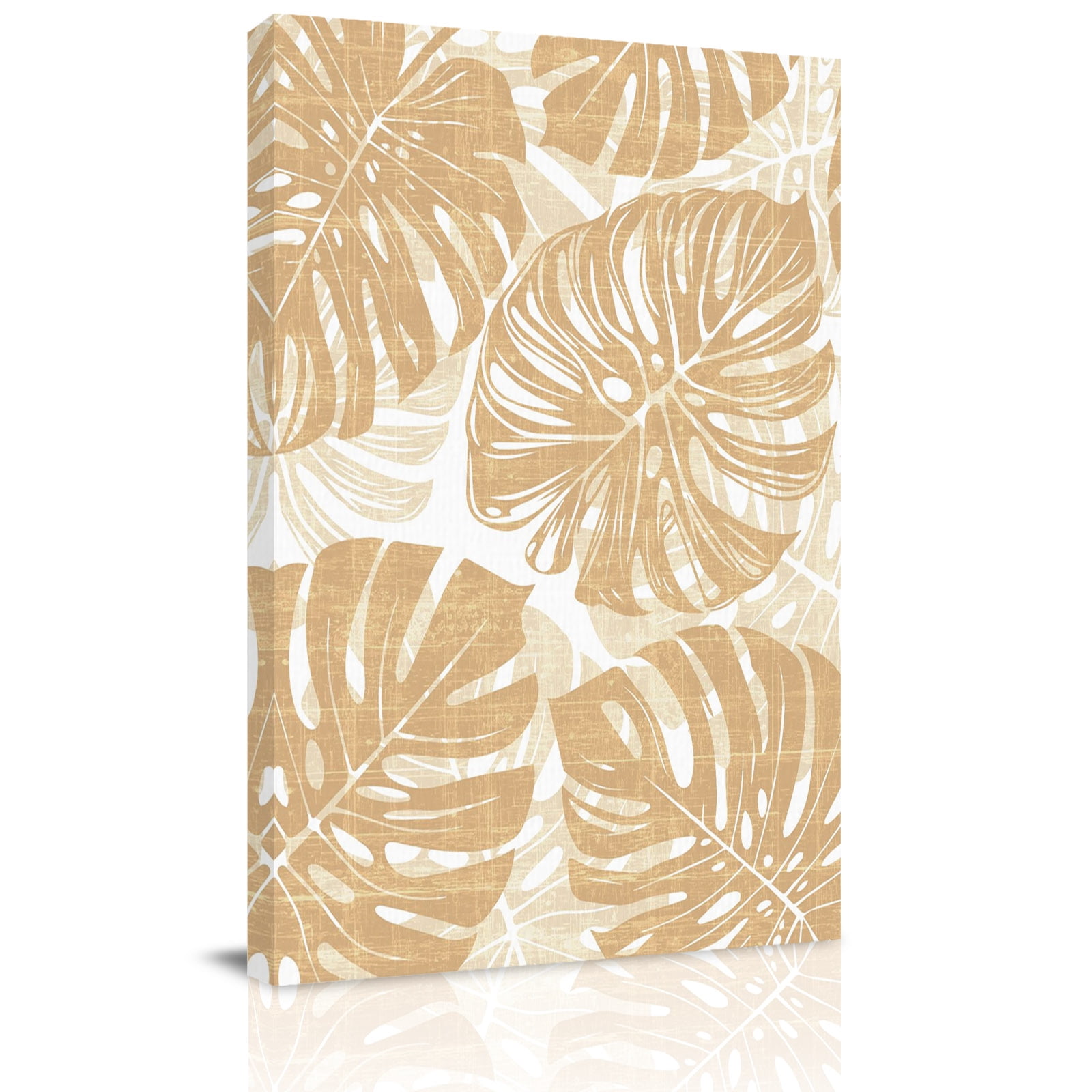 Beige Monstera Leaf Canvas Wall Art for Living Room, Summer Botanical ...