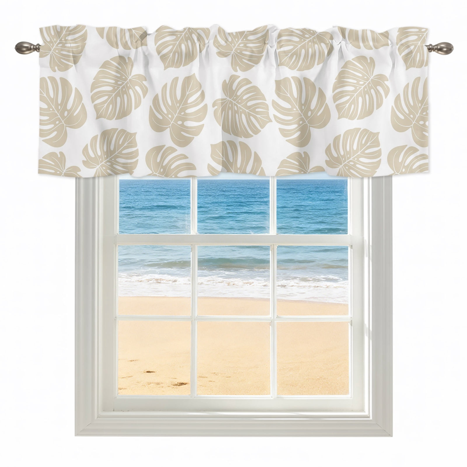 Beige Monstera Leaf Kitchen Valances for Windows 42x18 Inch Kitchen ...