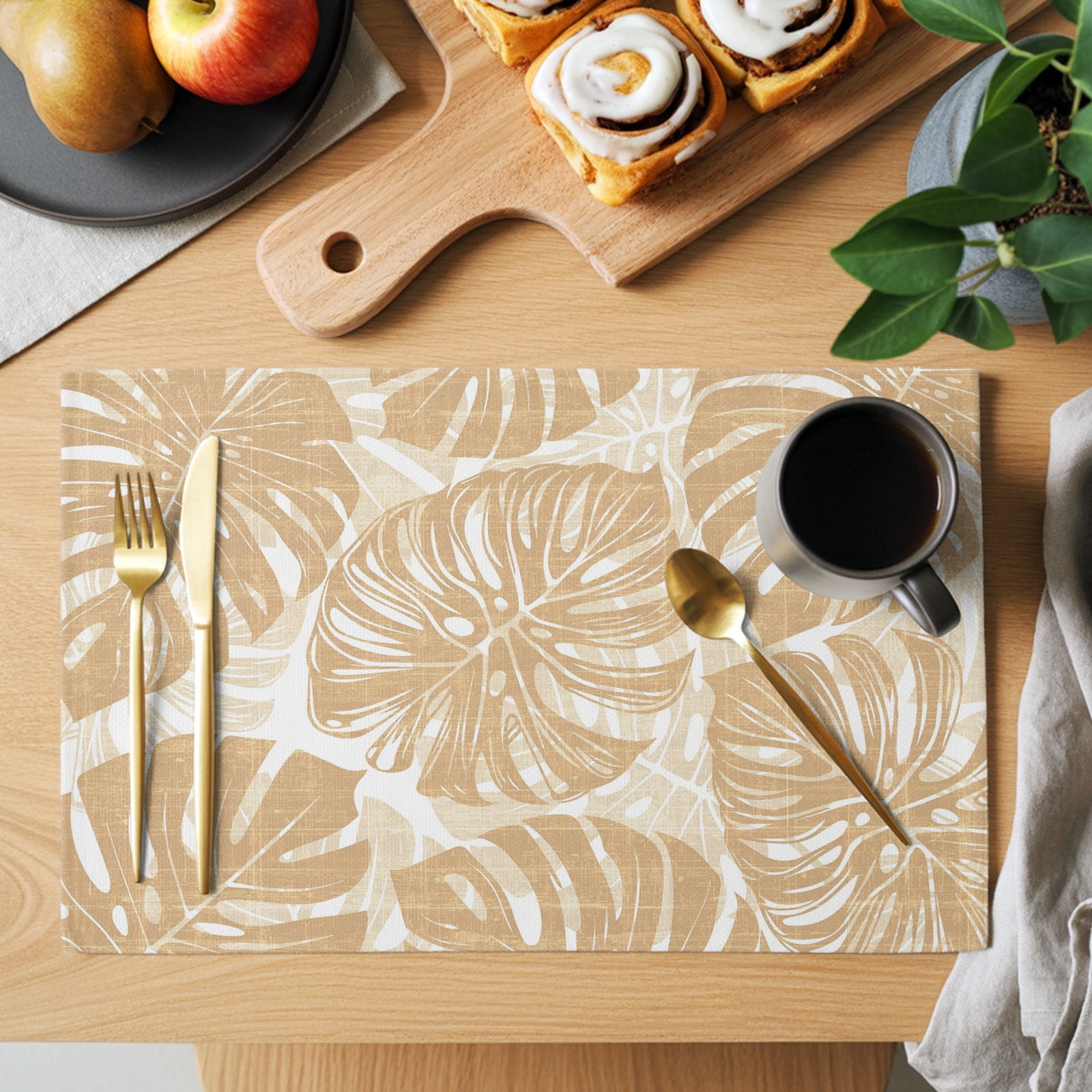 Beige Monstera Leaf Placemats Set of 8, Summer Botanical Tropical Plant ...