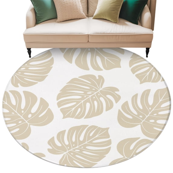 Beige Monstera Leaf Round Rug 6ft Washable Circle Kitchen Rugs Non Slip ...
