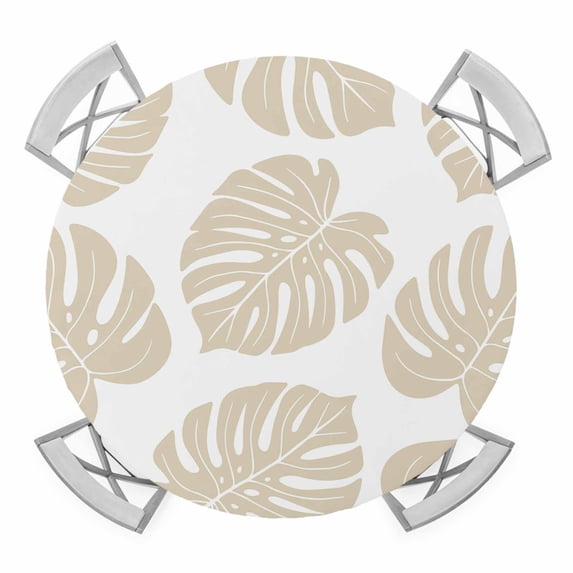 Beige Monstera Leaf Round Table Cover, Tropical Botanical Minimalist ...