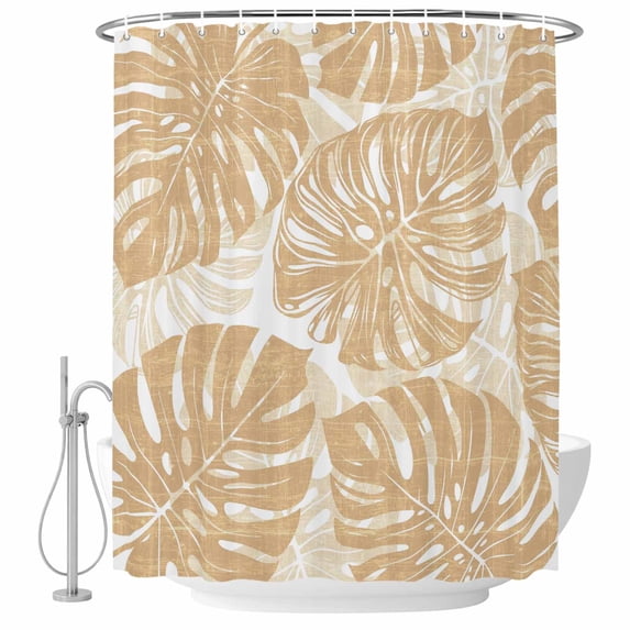 Beige Monstera Leaf Shower Curtain for Bathroom, Summer Botanical ...