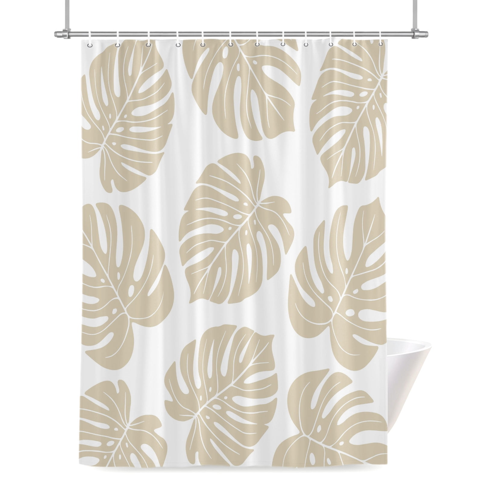 Beige Monstera Leaf Shower Curtains for Bathroom, Tropical Botanical ...