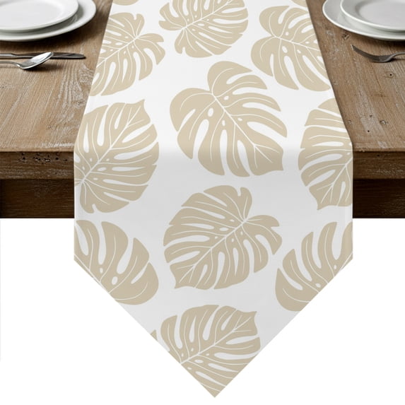 Beige Monstera Leaf Table Runner Linen Burlap Table Runner 72 Inches ...