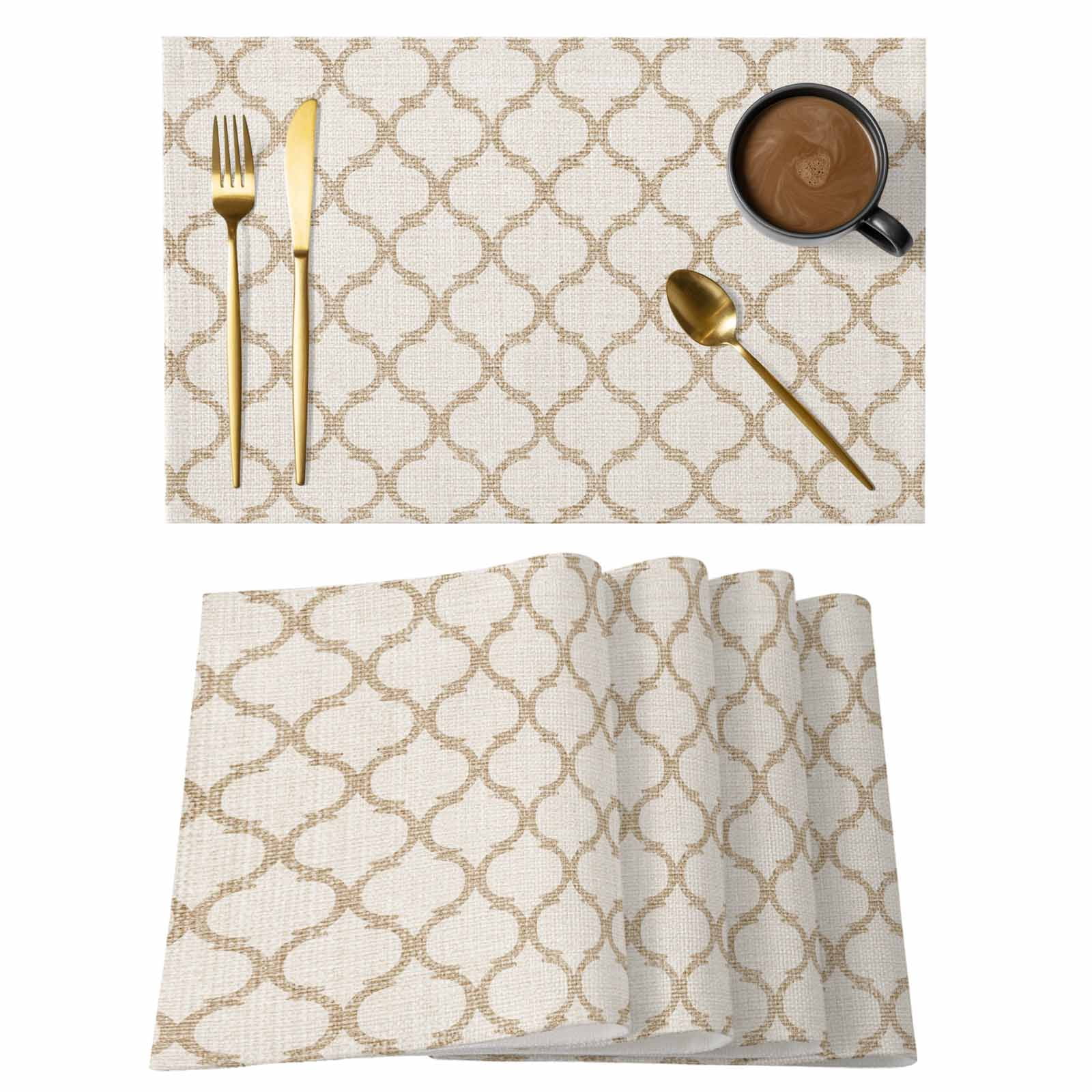 Beige Moroccan Placemats Set of 12, Morocco Geometric Quatrefoil ...