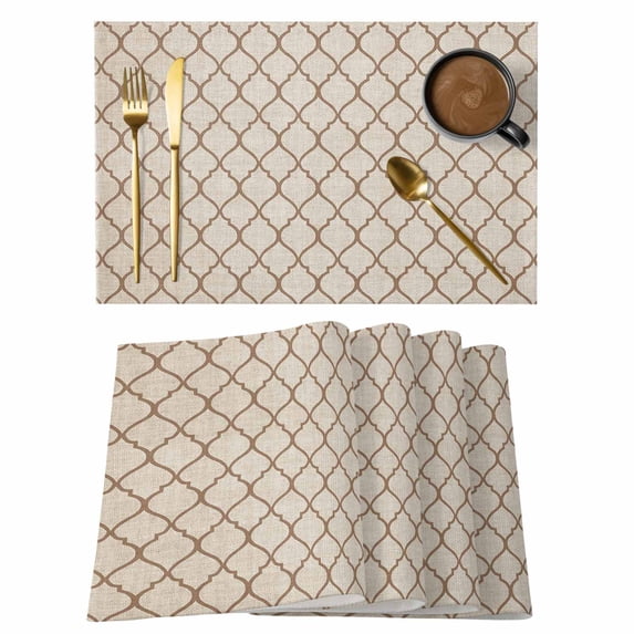 Beige Morocco Pattern Placemats Set of 12,Cotton Linen Fabric Place ...