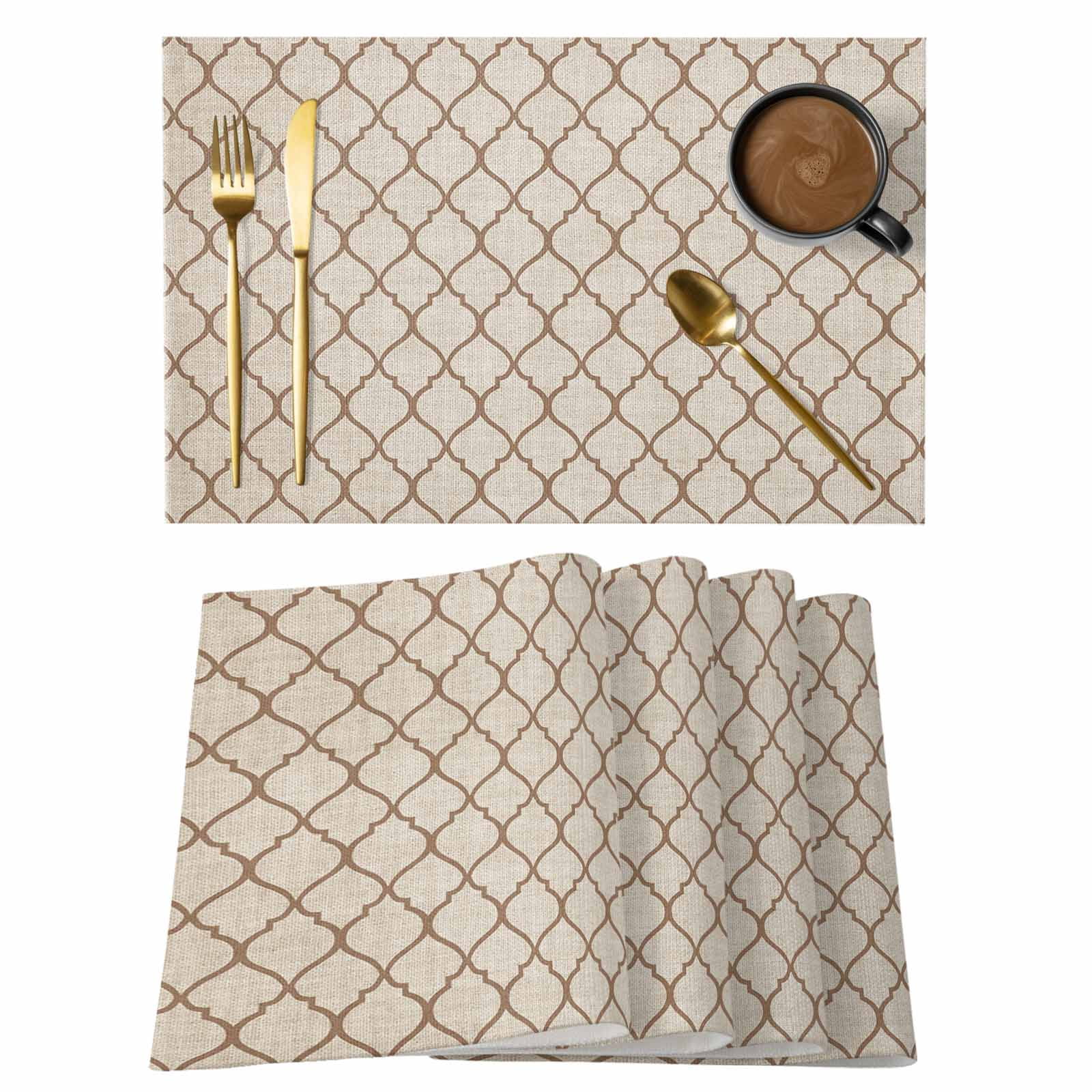 Beige Morocco Pattern Placemats Set of 8,Cotton Linen Fabric Place Mats ...