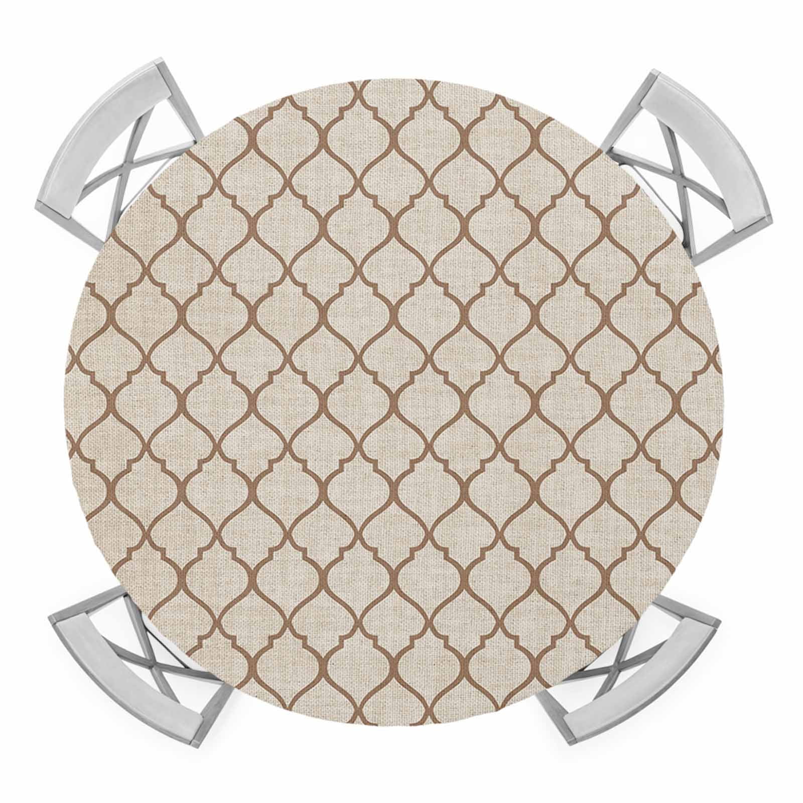 Beige Morocco Pattern Round Tablecloth for 45-54 Inch Tables,Fitted ...