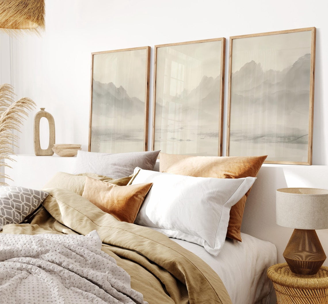 Beige Mountain Abstract Wall Art Set 3 Unframed Paper Print 20x30 ...