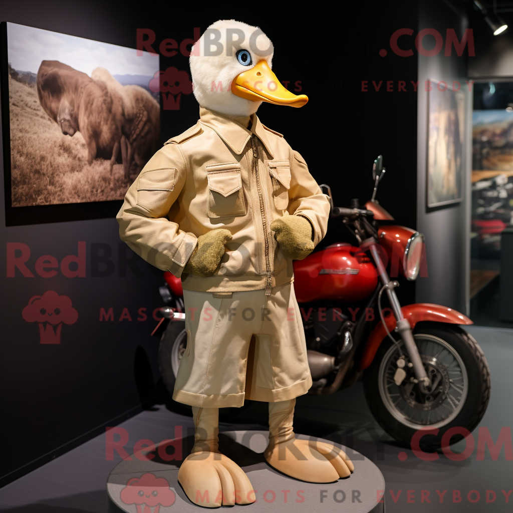 Beige Muscovy Duck REDBROKOLY mascot costume character dressed with a ...