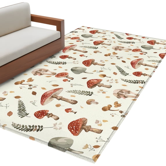 Beige Mushroom Area Rug 3x5 Washable Rug Non Slip Farmhouse Autumn ...