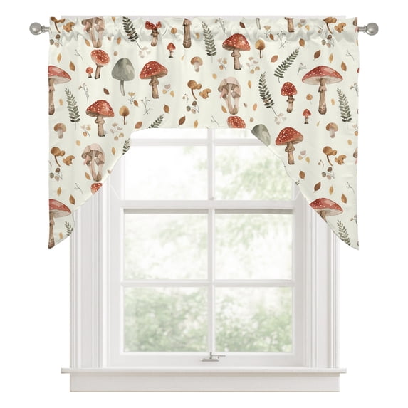 Beige Mushroom Kitchen Curtains Swag Valance for Windows/Bathroom/Cafe ...