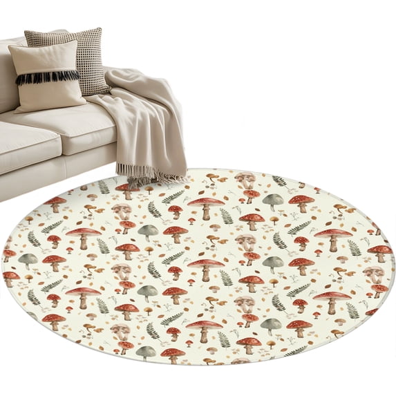 Beige Mushroom Round Rug 3ft Washable Circle Entryway Rugs Non Slip ...