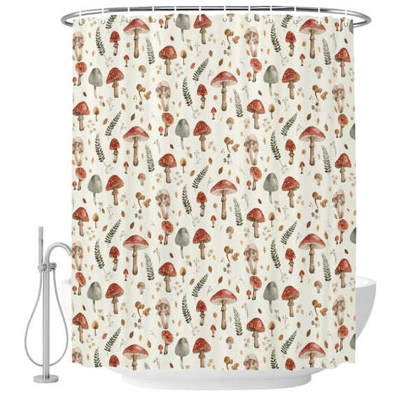 Beige Mushroom Shower Curtains for Bathroom, Waterproof Fabric Bath ...