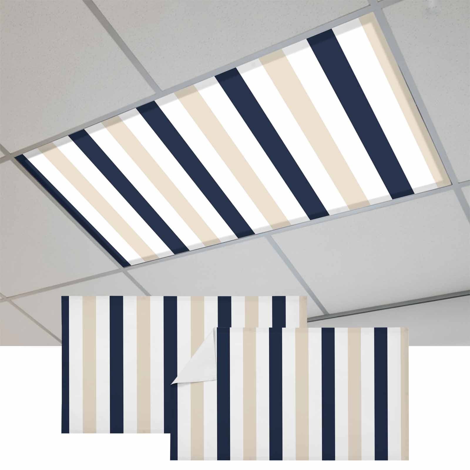 Beige Navy Blue Striped Fluorescent Light Covers, Farmhouse Stripe Art ...