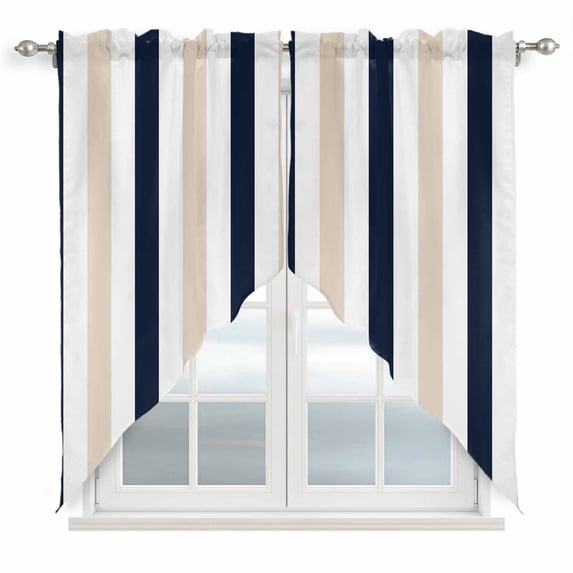 Beige Navy Blue Striped Swag Curtains Farmhouse Stripe Art Swag ...