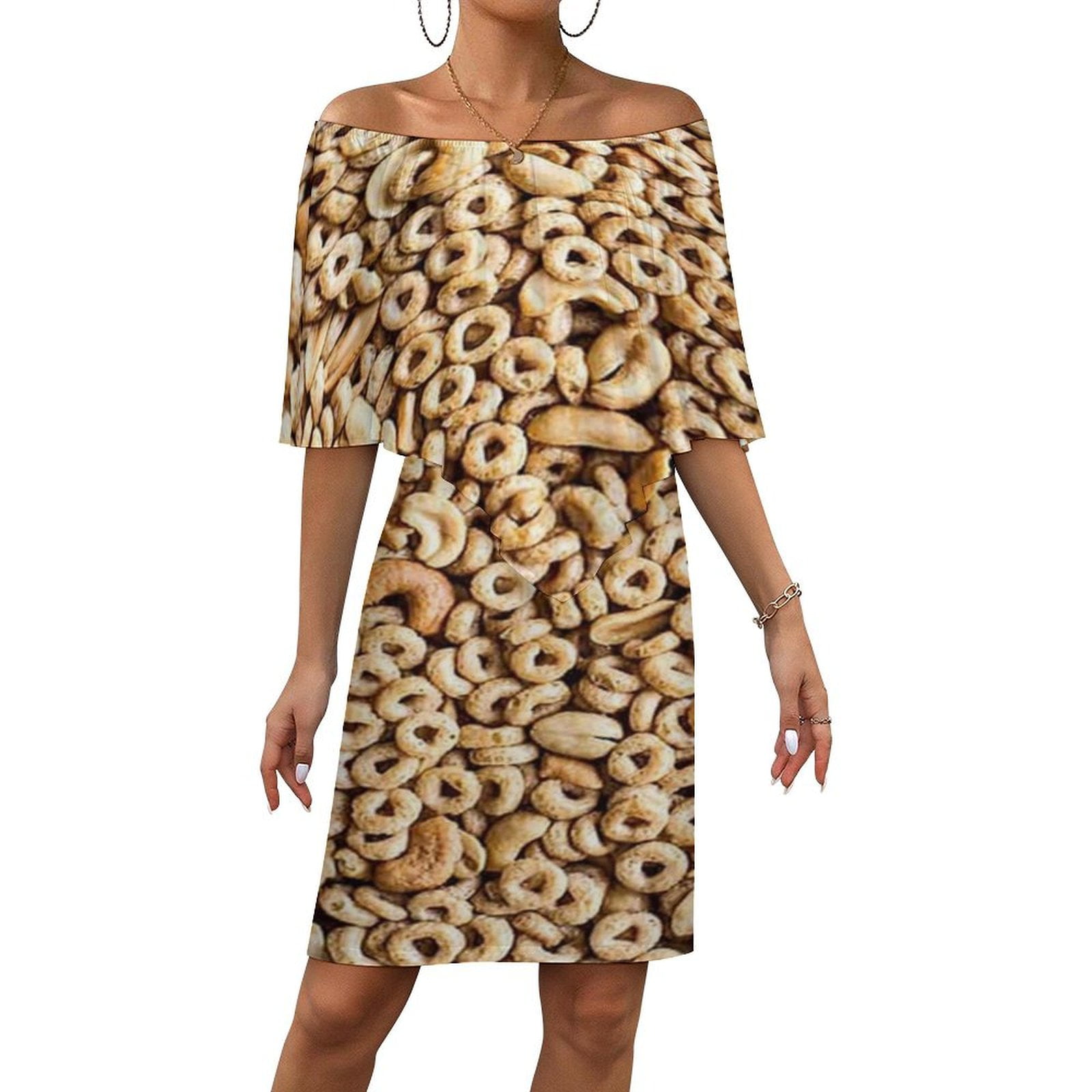 Beige Oat Cereal for A Healthy Cereal Women's Off The Shoulder Ruffles ...