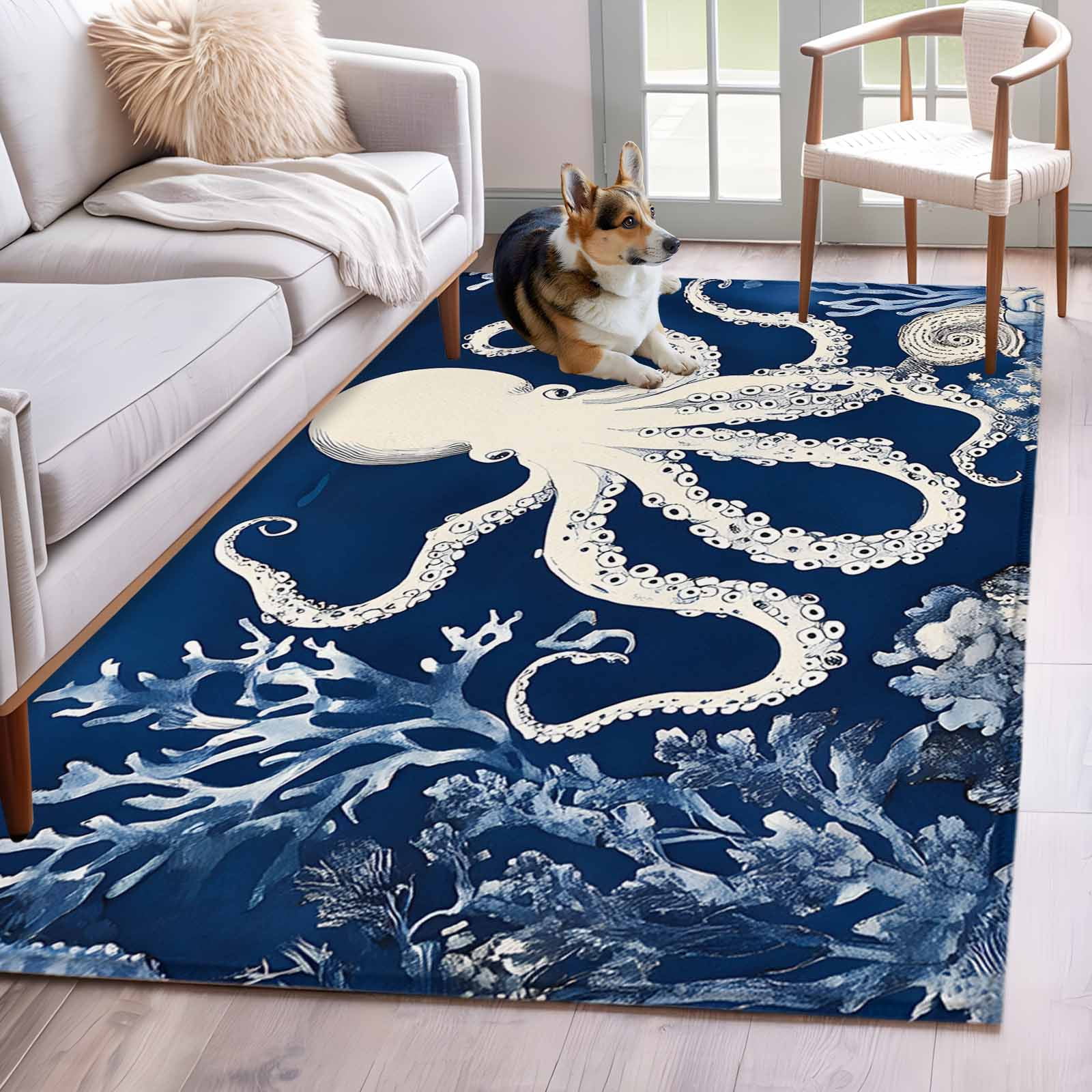 Beige Octopus Coastal Area Rug 3x5 FT, Non Slip Entryway Bedside Carpet ...