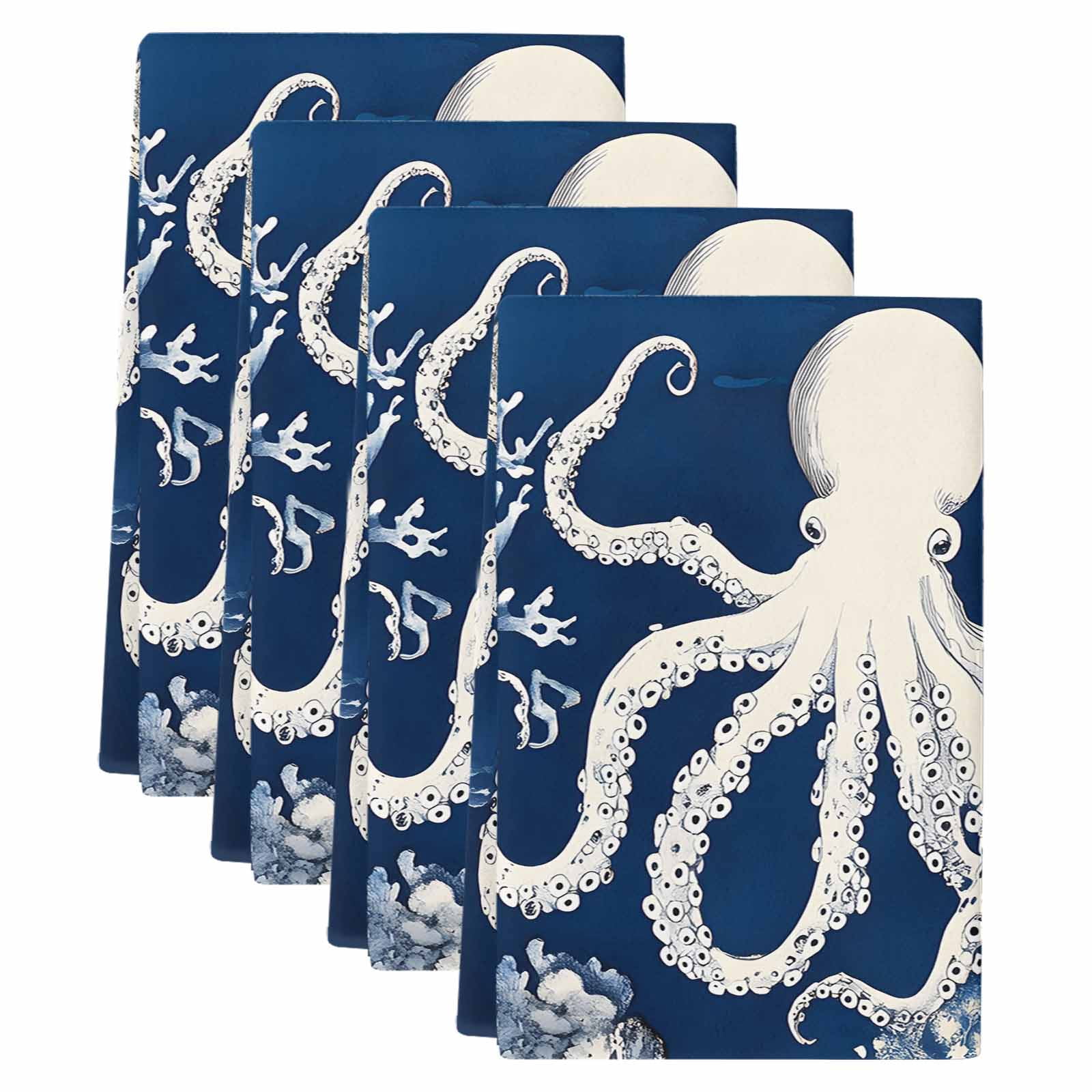 Beige Octopus Coastal Kitchen Towels Set of 4, Absorbent Microfiber ...