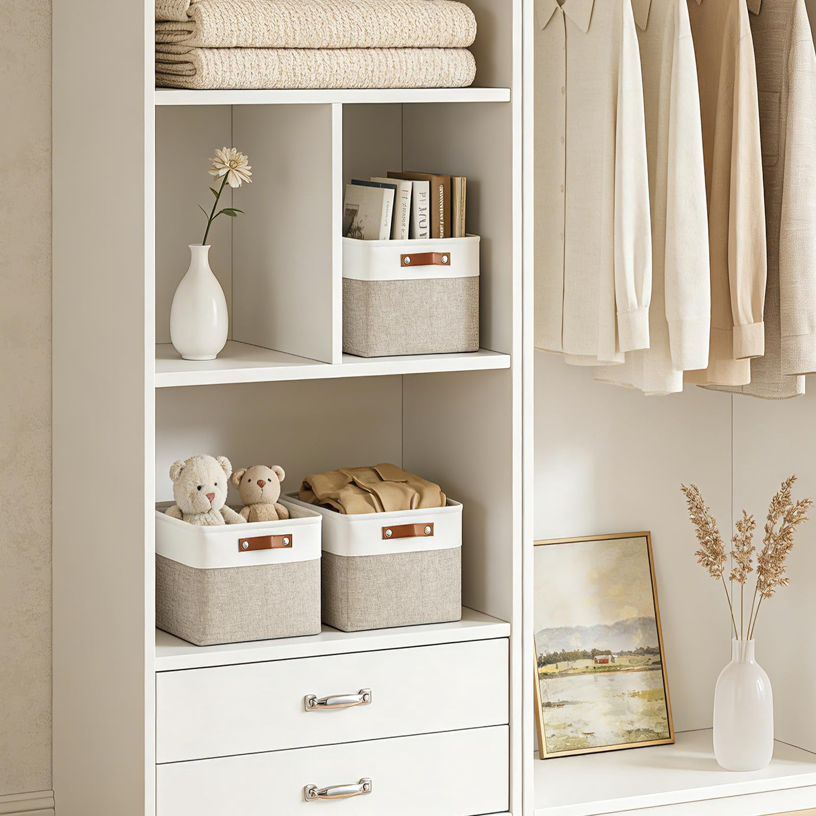 Beige / Off-White Cube - 11"x11"x11" Fabric Storage Baskets 4 Pack for ...