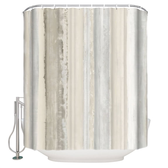 Beige Ombre Bathroom Shower Curtains with 12 Hooks Polyester Waterproof ...