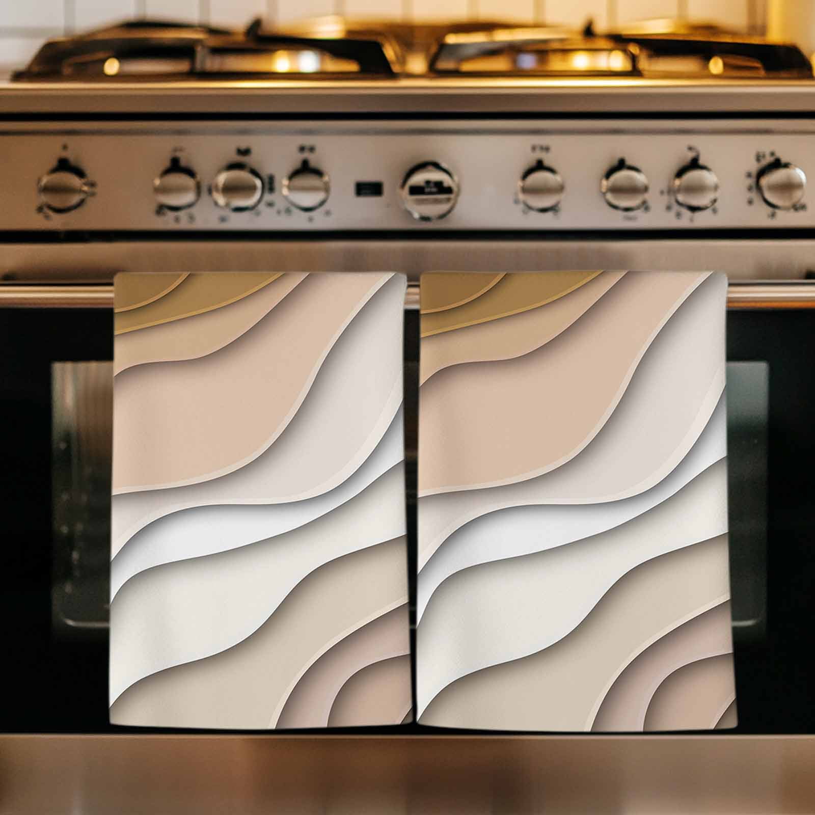 Beige Ombre Kitchen Towels Set of 1, Modern Geometric Abstract ...