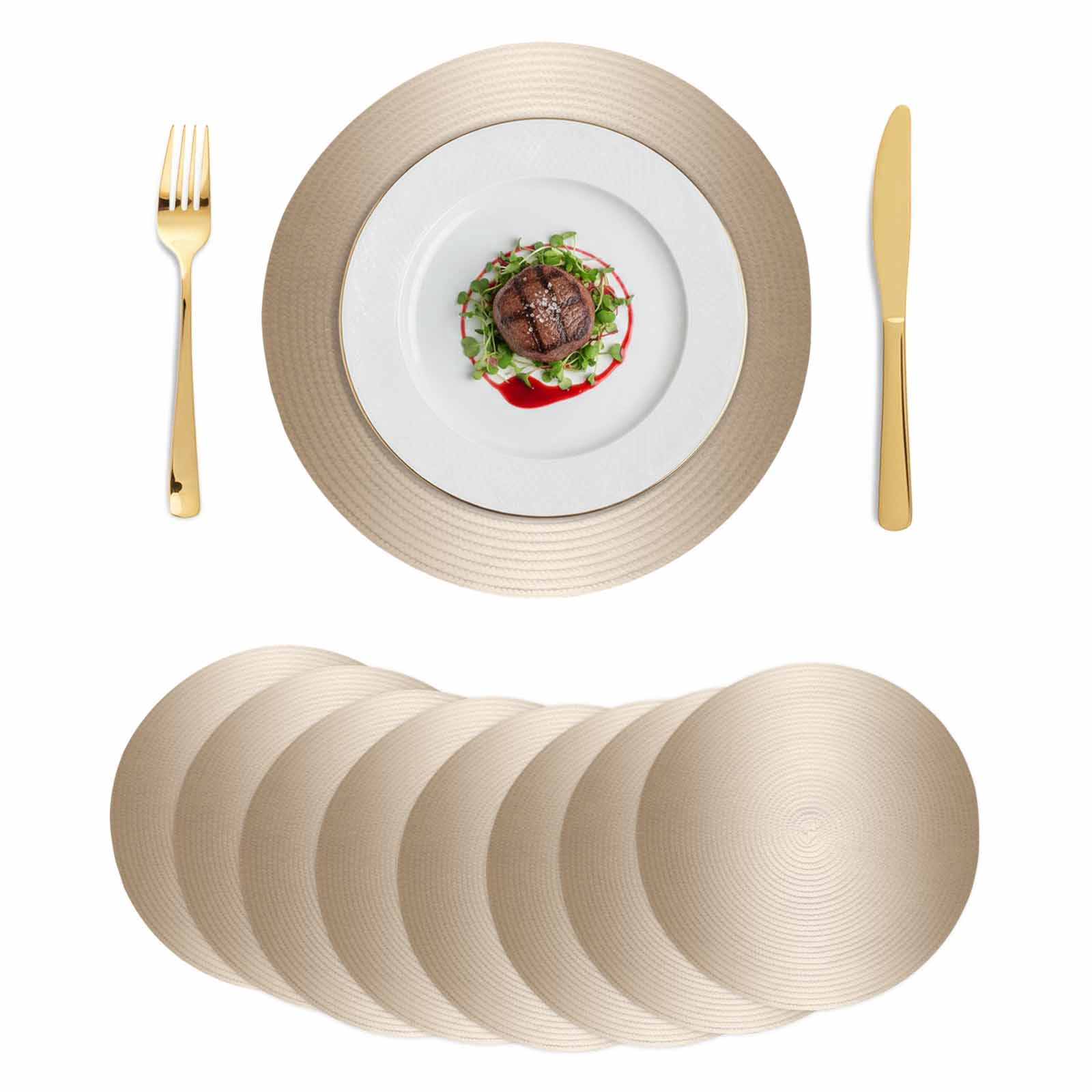 Beige Ombre Round Placemats Set of 8, Braided Polypropylene Place Mats ...