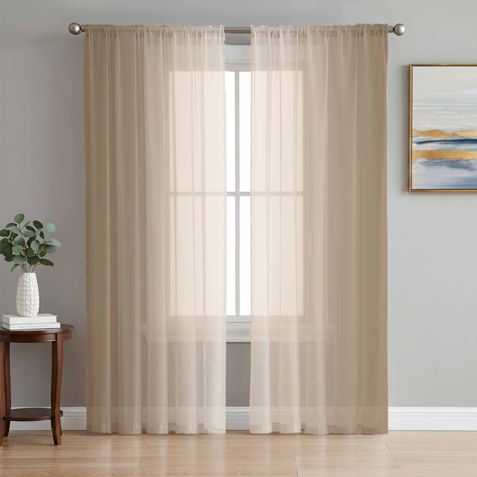 Beige Ombre Semi Sheer Curtains 72 Inch Length 2 Panels Set, Modern ...