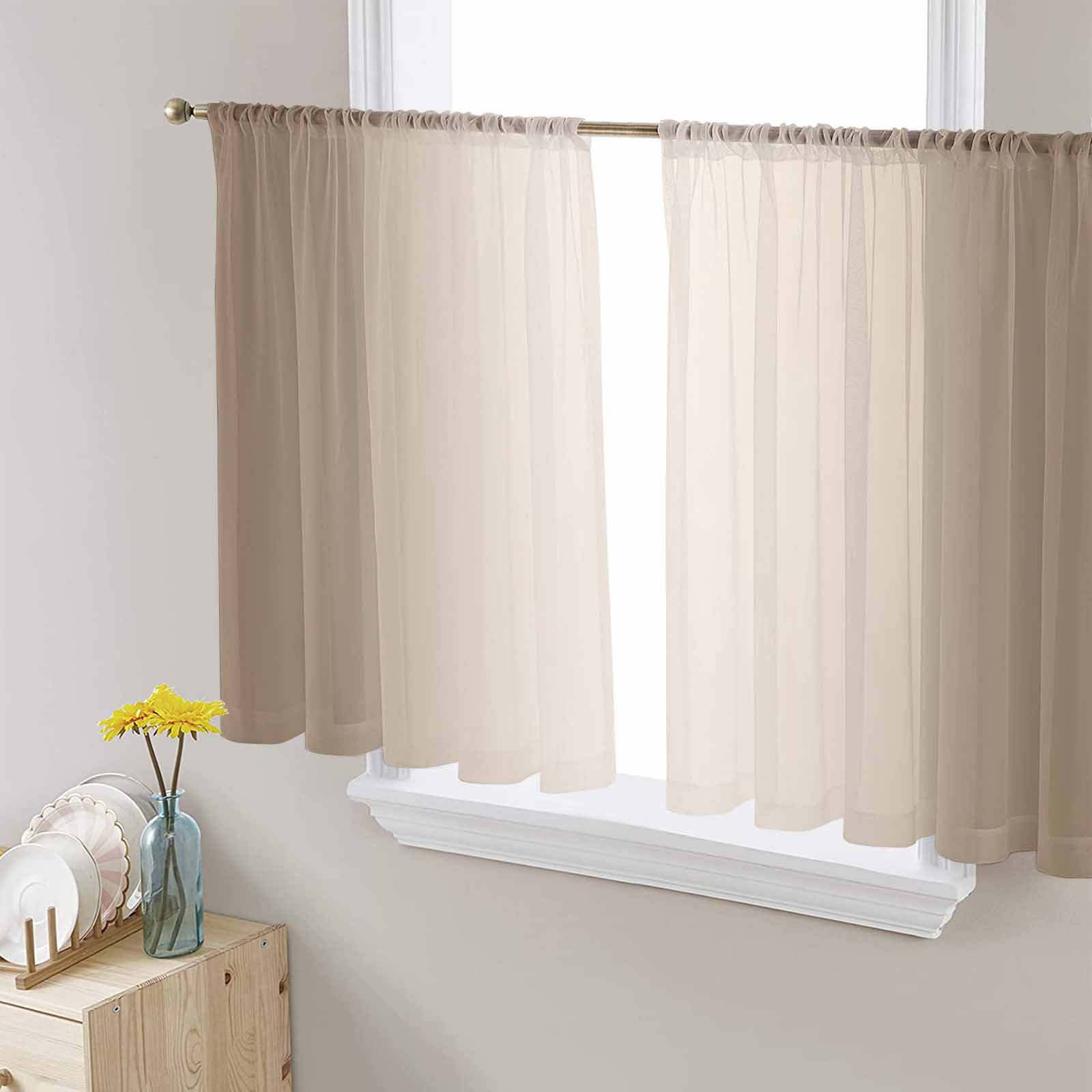 Beige Ombre Sheer Curtains 54 Inch Length 2 Panels Set for Living Room ...