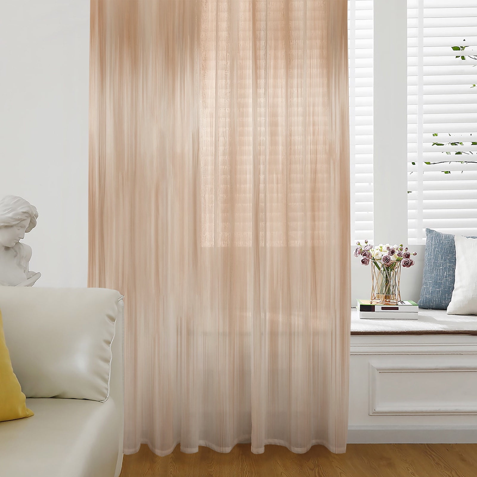 Beige Ombre Sheer Curtains 96 Inch Length, Light Filtering Voile ...