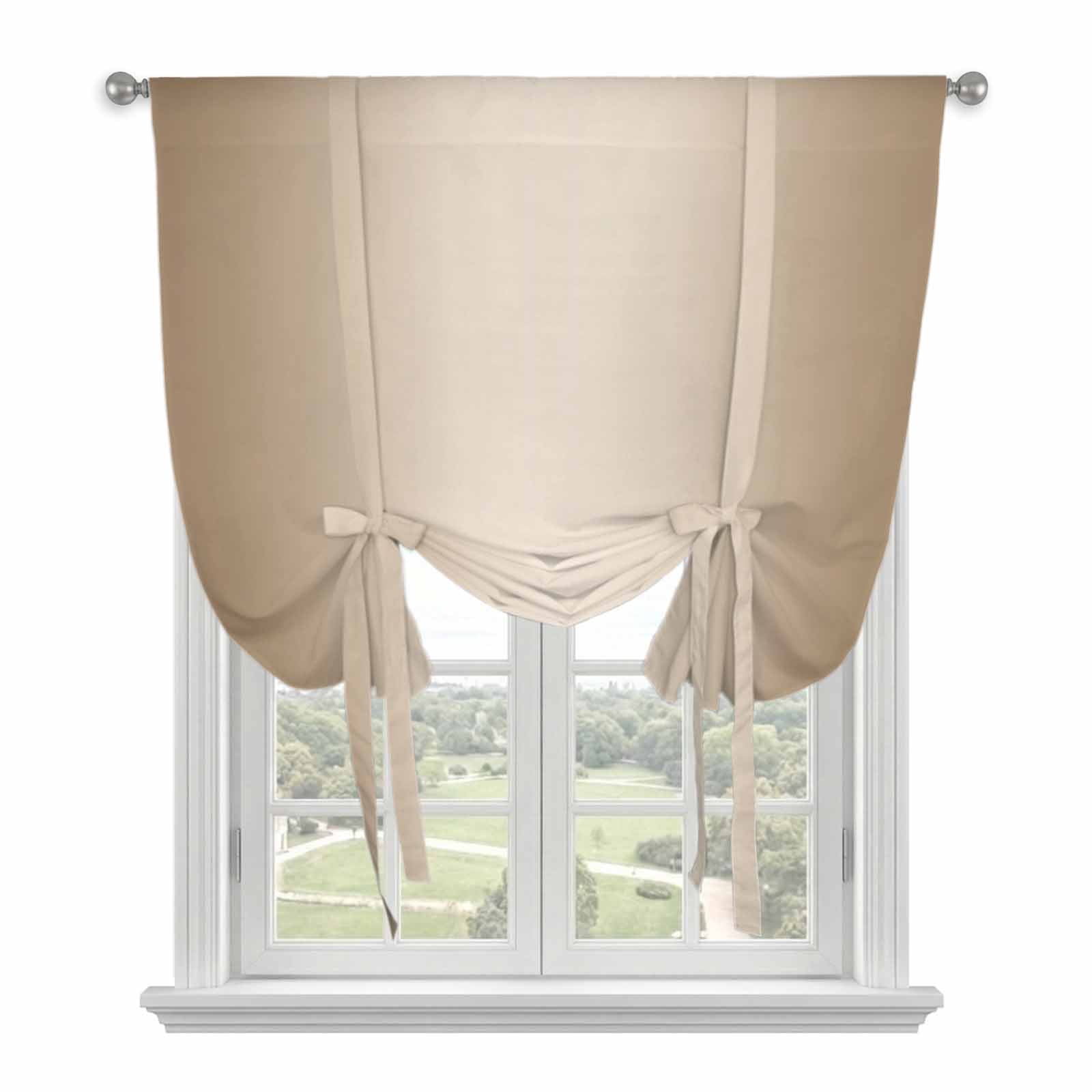 Beige Ombre Tie Up Curtains for Kitchen Windows,Adjustable Rod Pocket ...