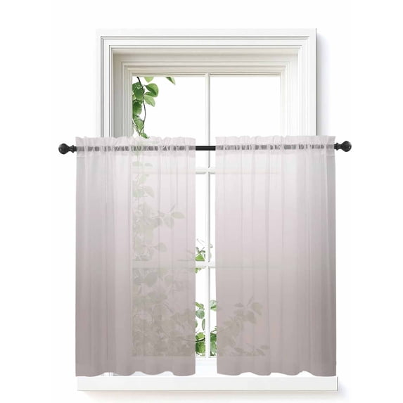 Beige Ombre Tier Curtains 45 Inch Length, Sheer Curtains for Bedroom ...