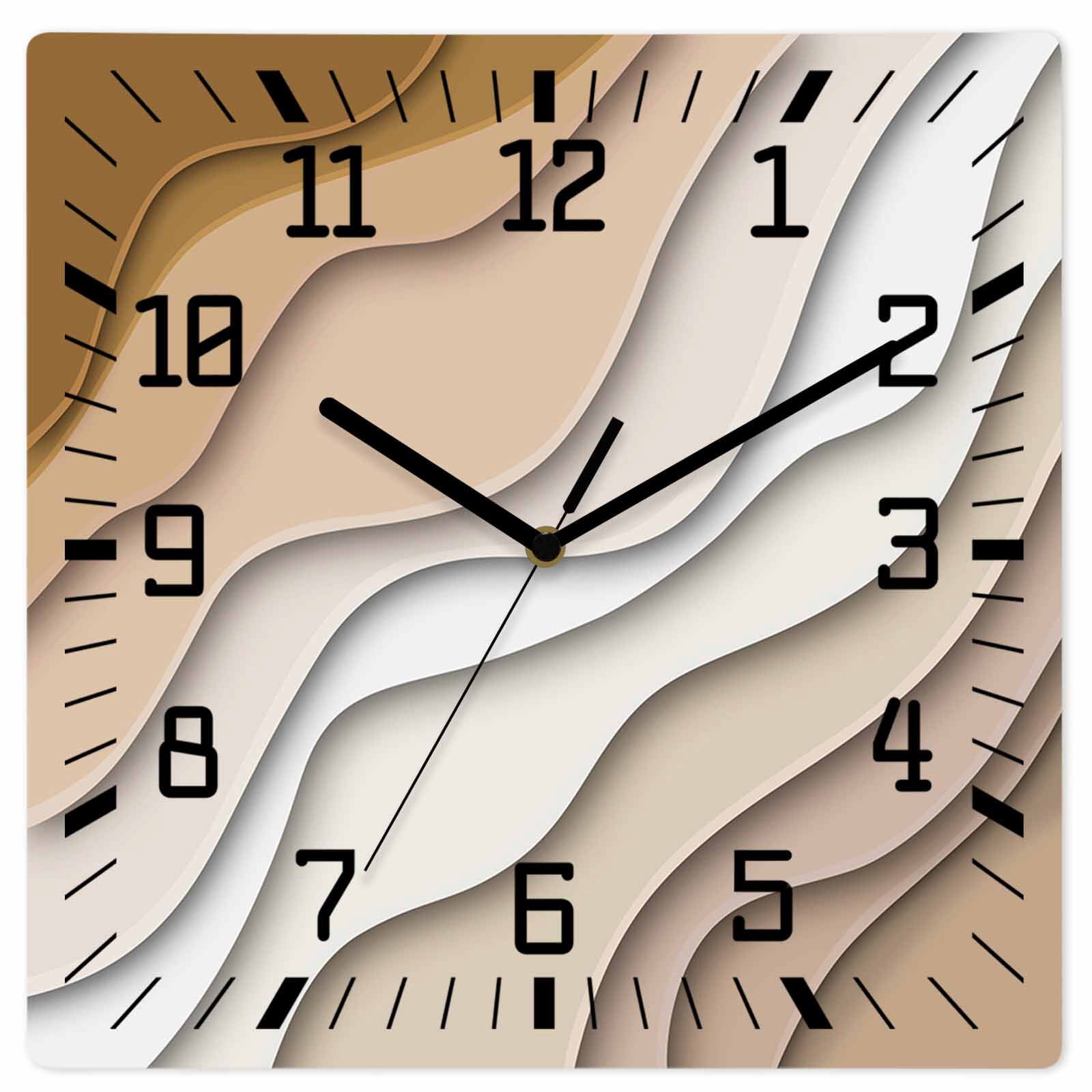 Beige Ombre Wooden Wall Clock Silent Non Ticking, Modern Geometric ...