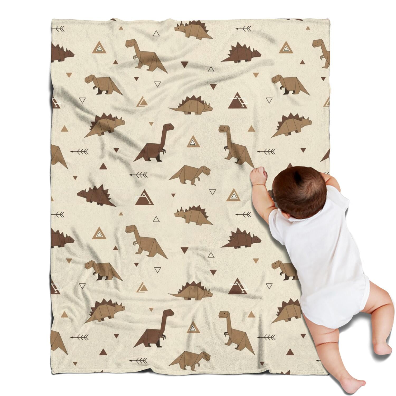 Beige Origami Dinosaurs Pattern Blanket,Comfortable Soft Lamb Wool ...