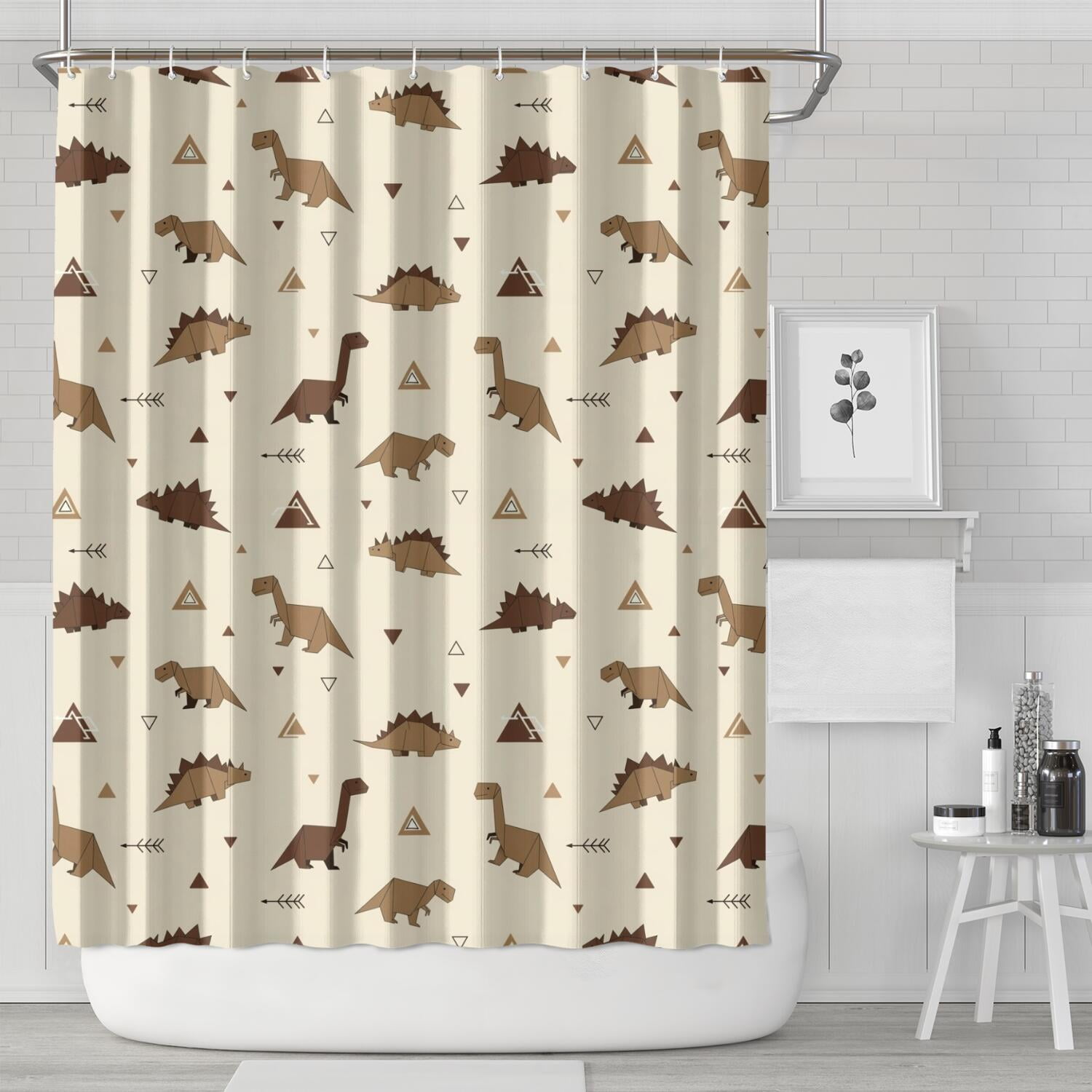 Beige Origami Dinosaurs Pattern Shower Curtain 72"x84" ,Bathroom ...