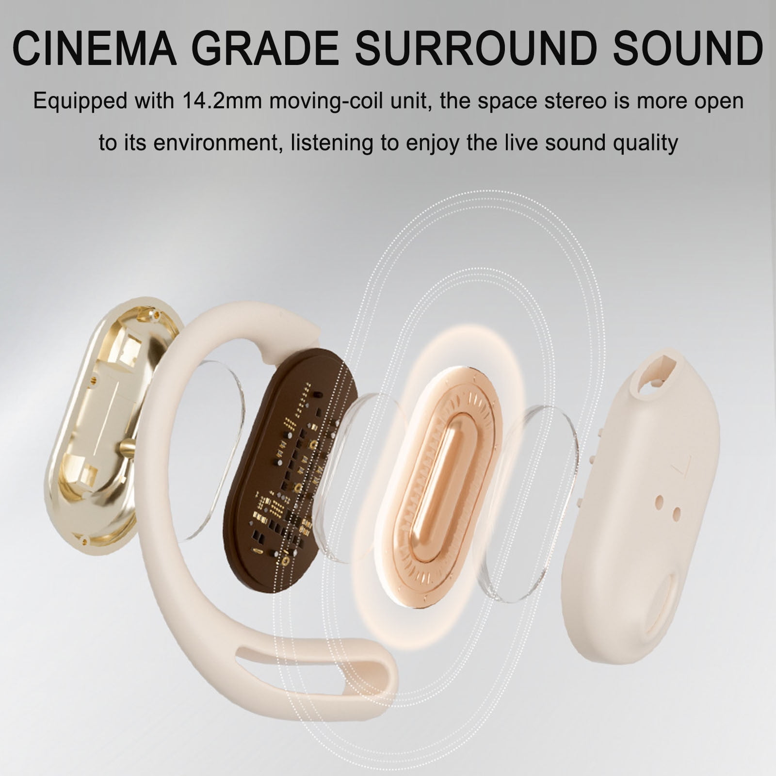 Beige Over-Ear Translation Earbuds 144 Languages 100% Battery Display ...