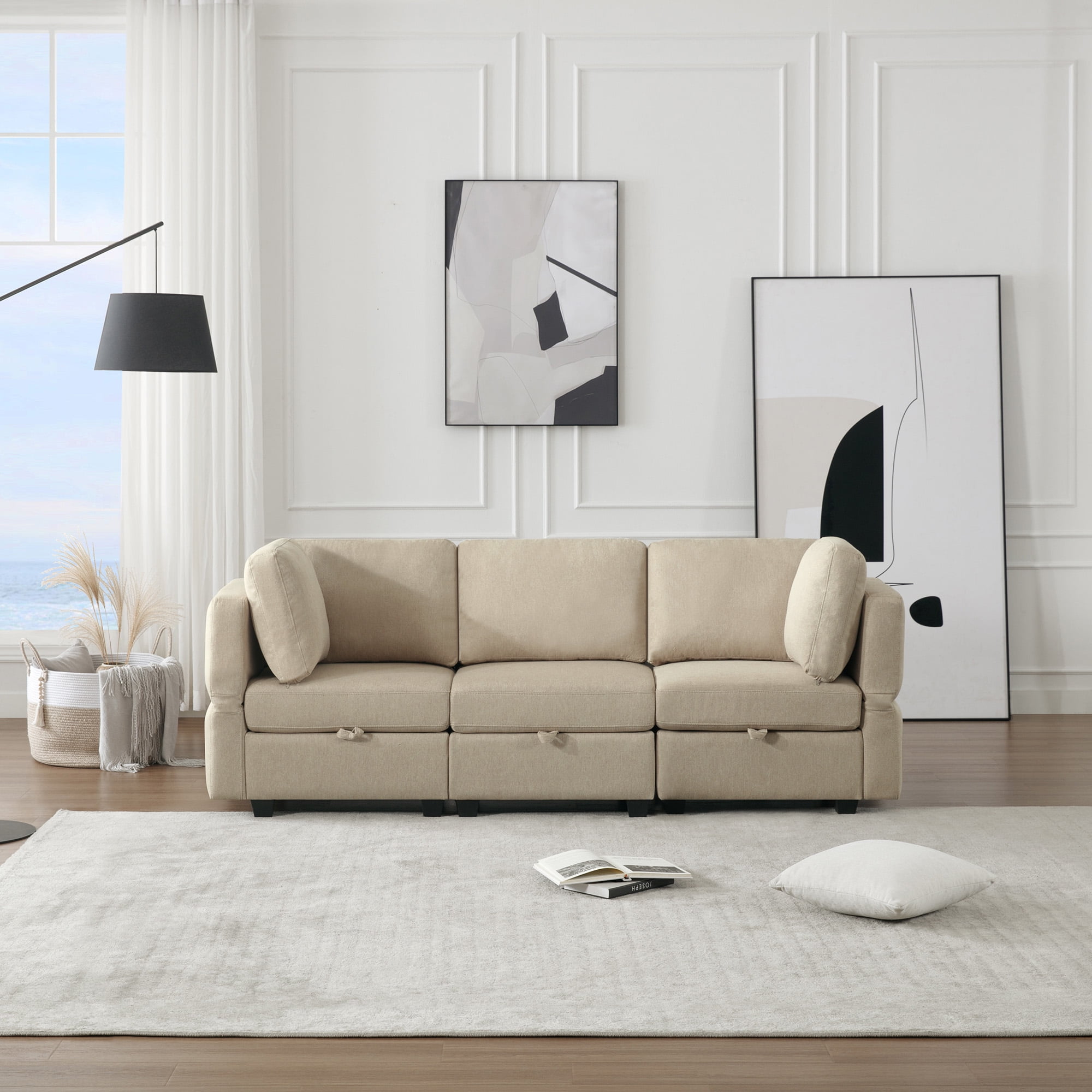 Beige Oversized Modular Sectional Sofa, Convertible Storage Couch for ...