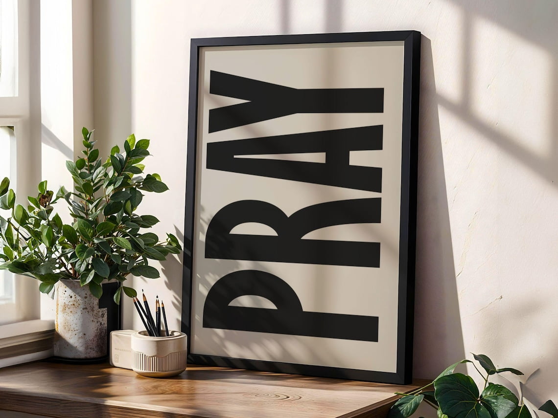 Beige PRAY Poster Minimalist Scripture Wall Art for Simple and Peaceful ...