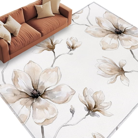 Beige Painting Floral Area Rug 5x8 Washable Rug Non Slip Farmhouse ...