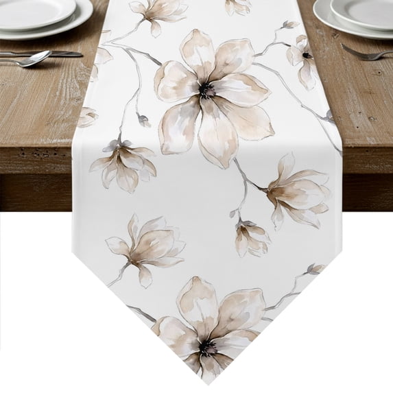 Beige Painting Floral Table Runner Linen Burlap Table Runner 72 Inches ...