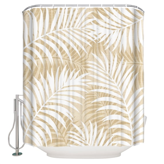 Beige Palm Leaf Bathroom Shower Curtains with 12 Hooks Polyester ...