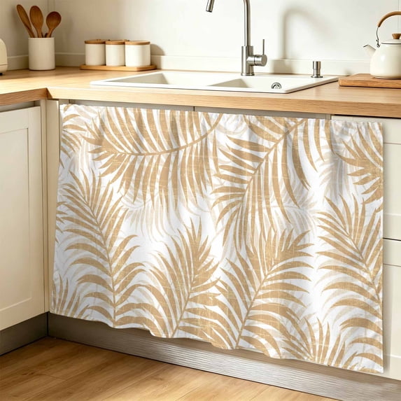Beige Palm Leaves Cabinet Curtains for Shelves, Summer Botanical ...