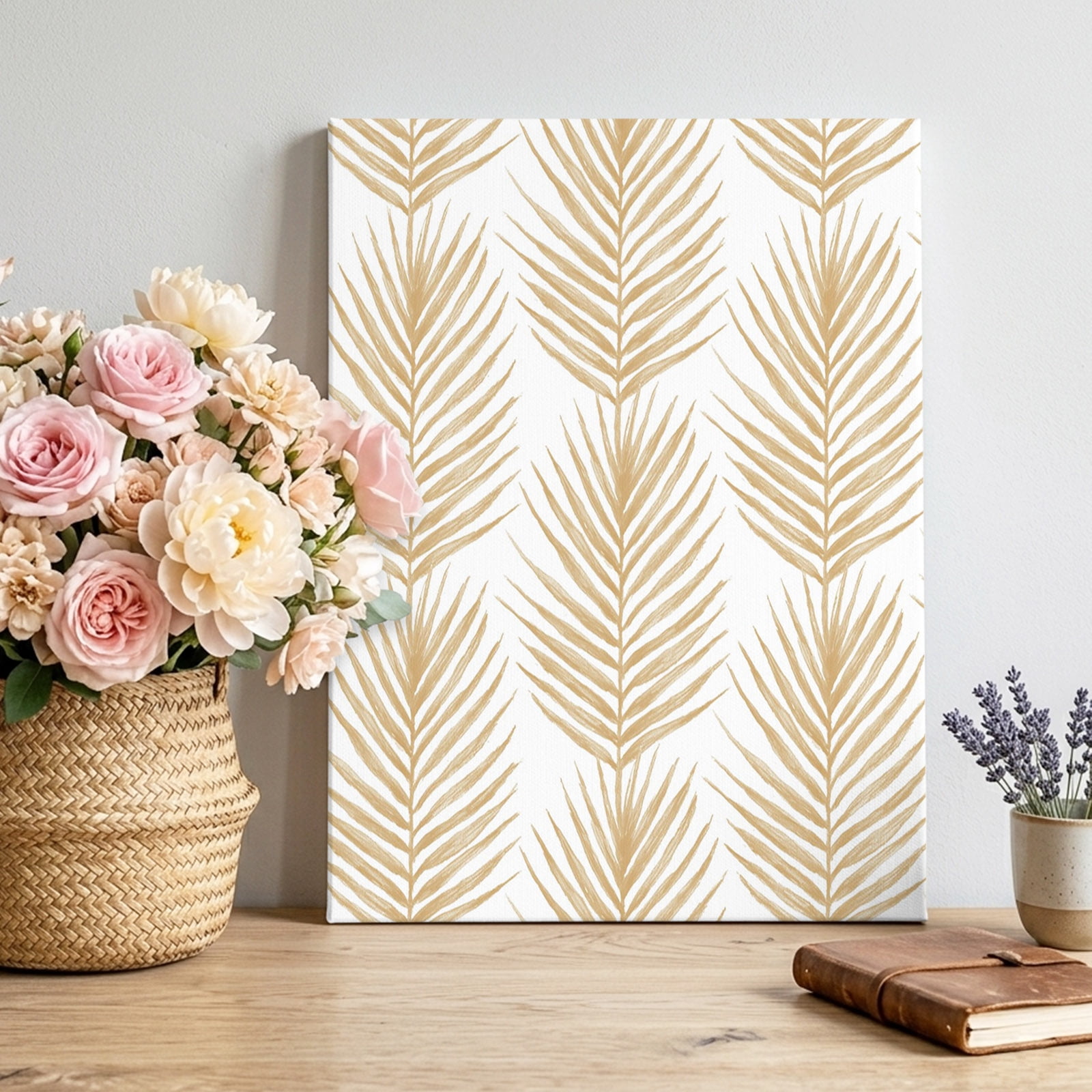 Beige Palm Leaves Canvas Wall Art for Living Room, Summer Tropical Leaf ...